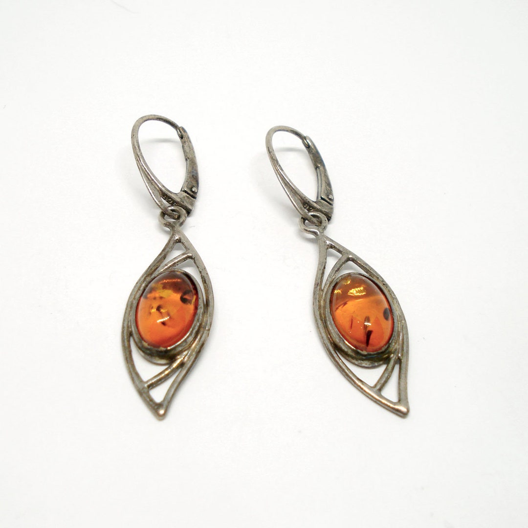 Danish Amber Sterling Silver Earrings - Etsy 日本