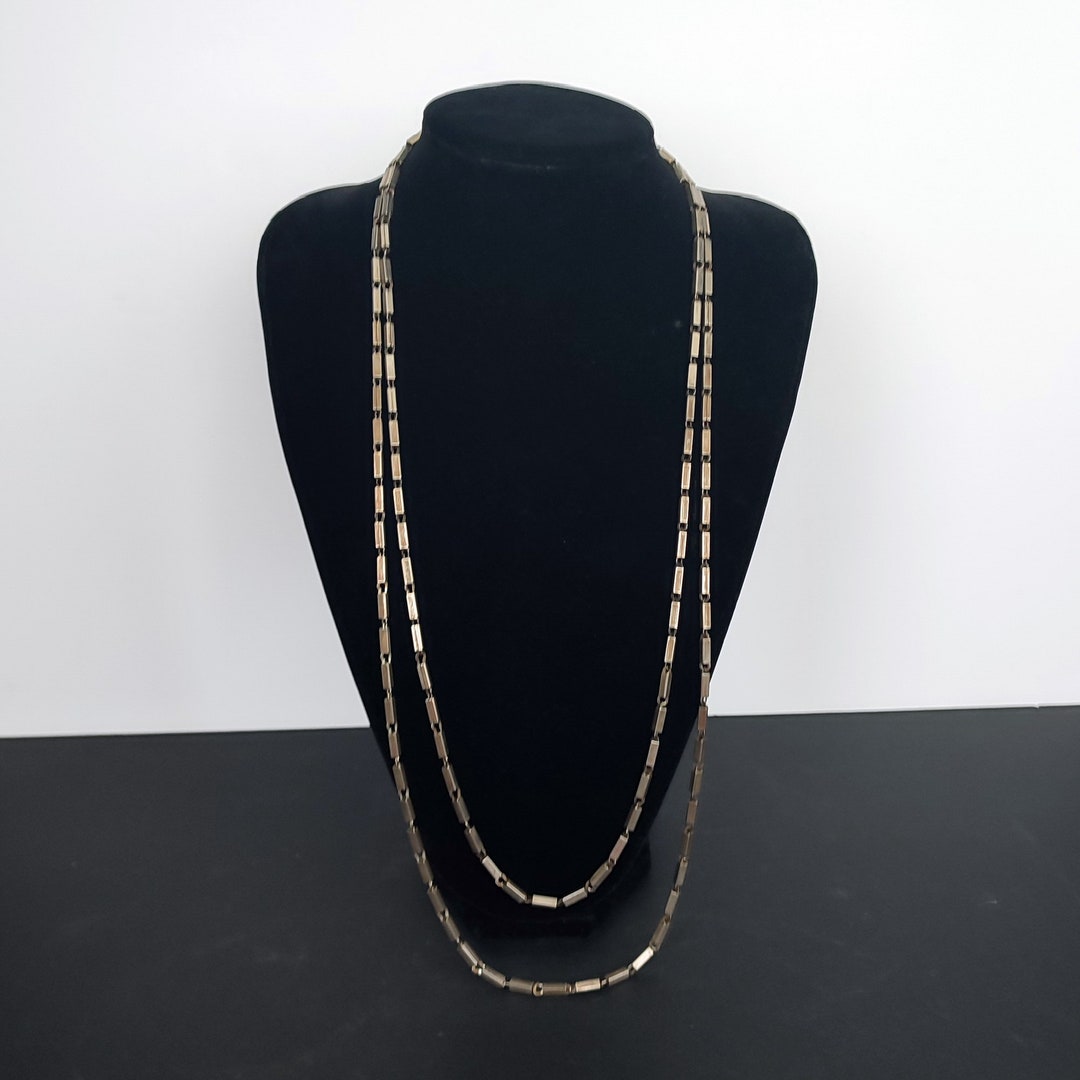 Monet Square Long Box Two Strands Necklace Silver Tone Vintage Link ...