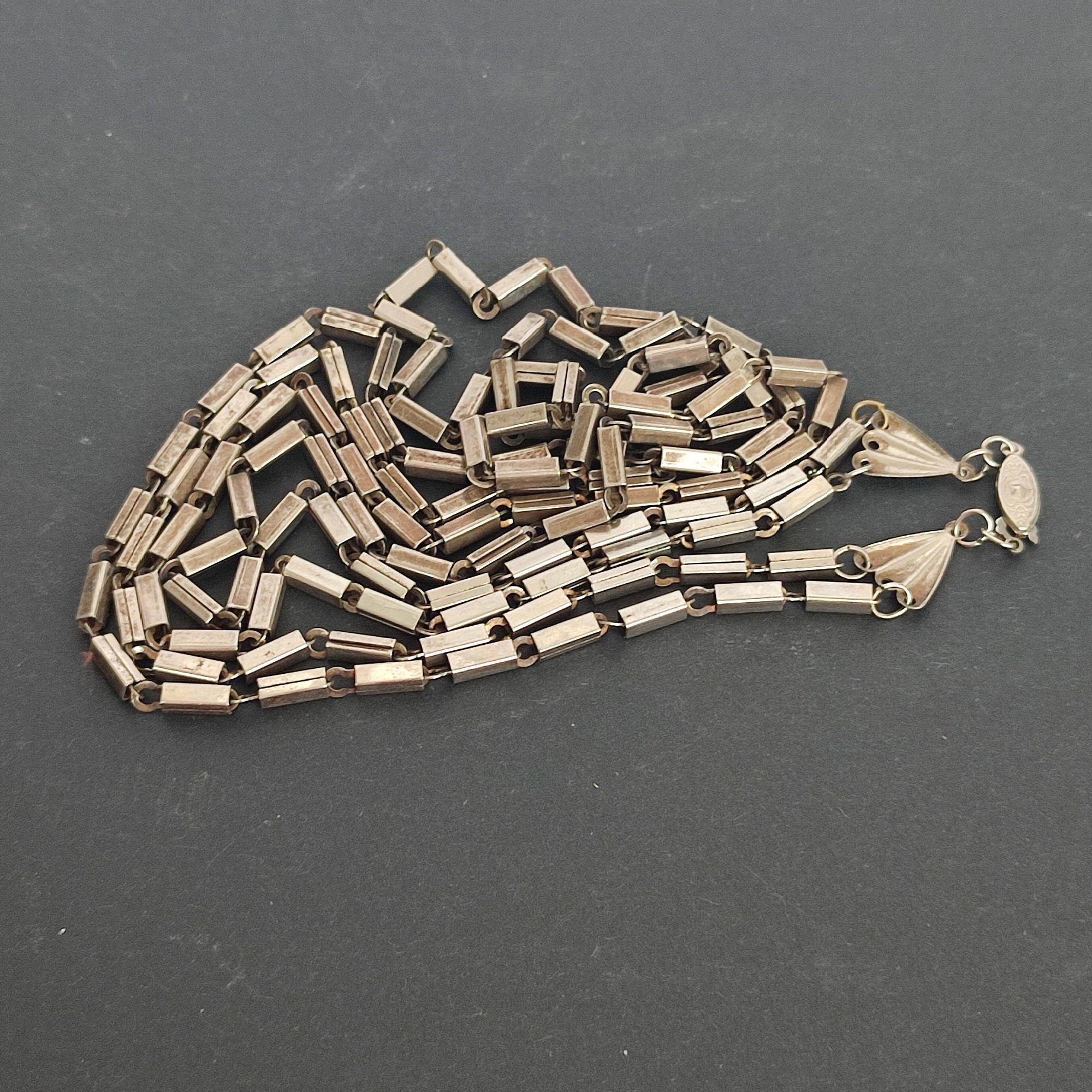 Monet Square Long Box Two Strands Necklace Silver Tone Vintage Link ...