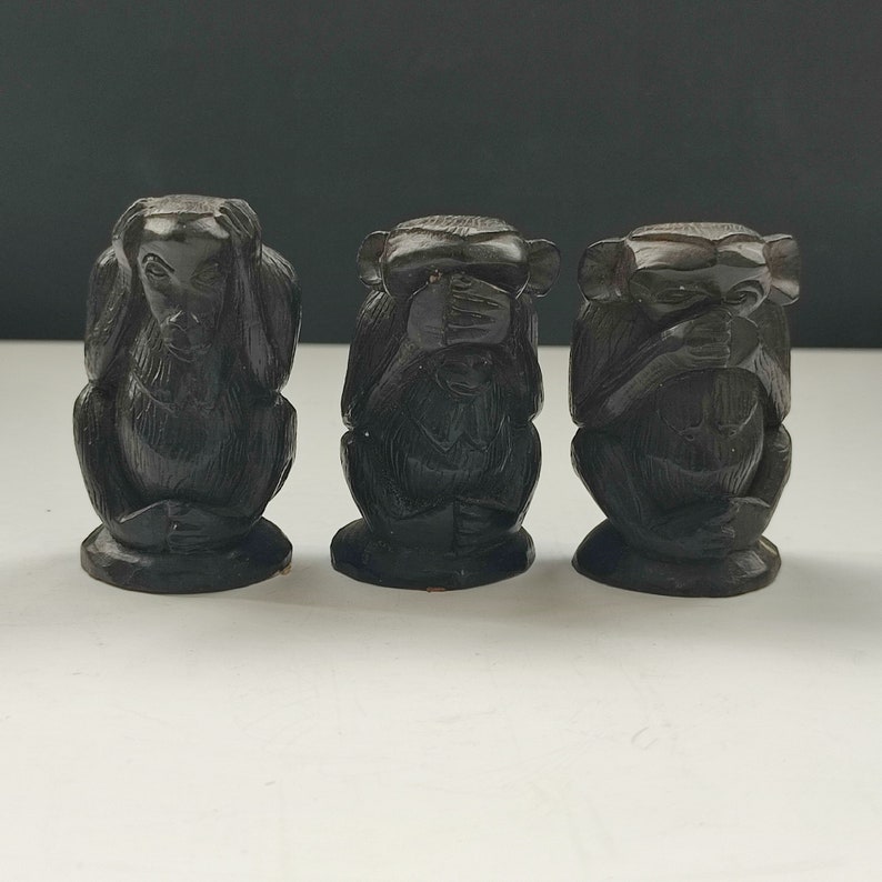 The Three Monkeys of Wisdom. Statues Made of Solid Wood Black - Etsy