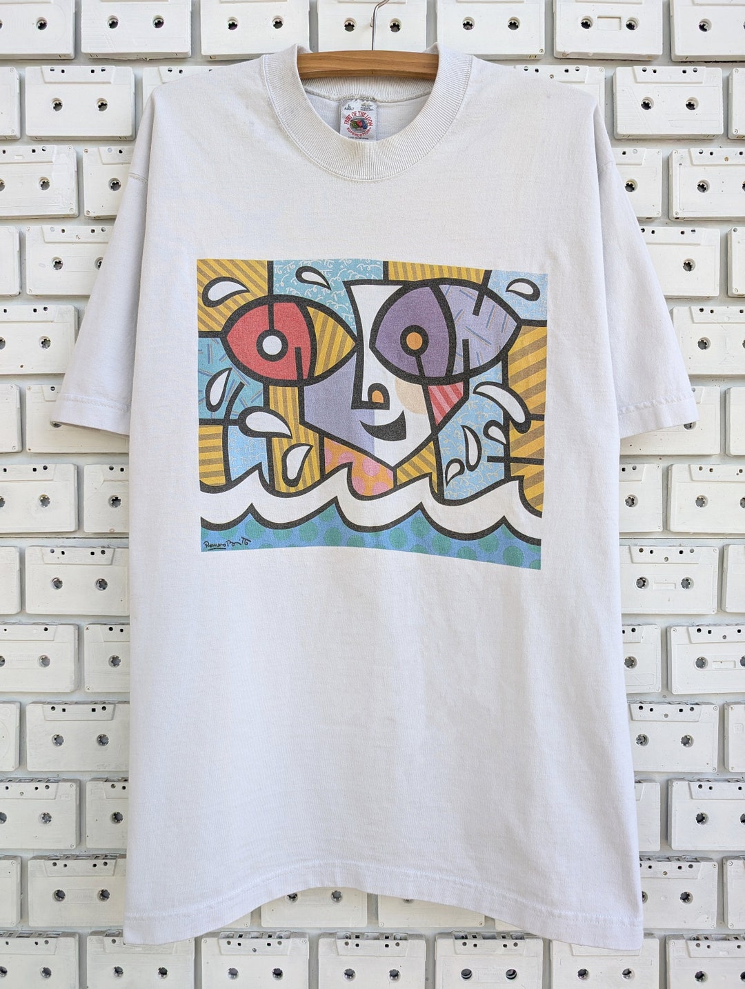Vintage 90s Romero Britto T-shirt Brazilian Cubism Pop Art Artist Merch ...
