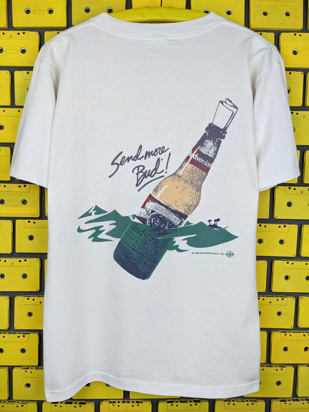 Vintage 1989 Budweiser T-shirt stranded, Send More Bud Beer Promo Merch ...