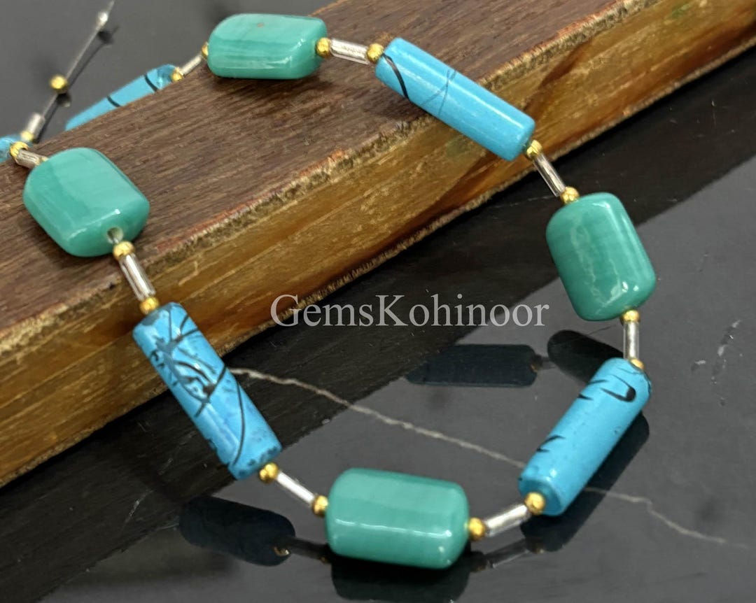 Malachite Hydro Smooth Rectangle Shape Beads, Handmade Beads, Blue ...