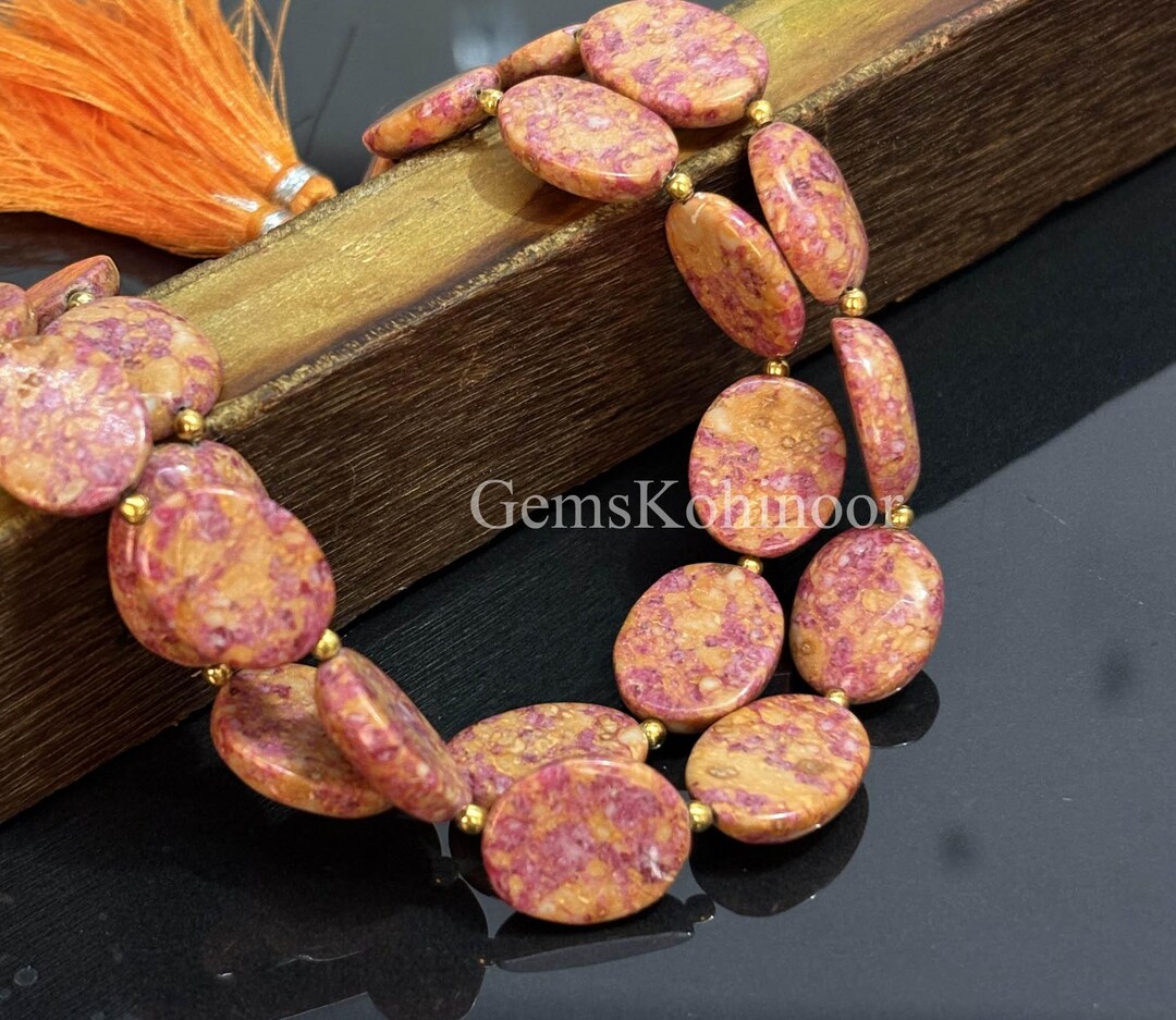 Pink Orange Hydro Gemstone Beads, Smooth Oval, 8 Inch Strand - Etsy