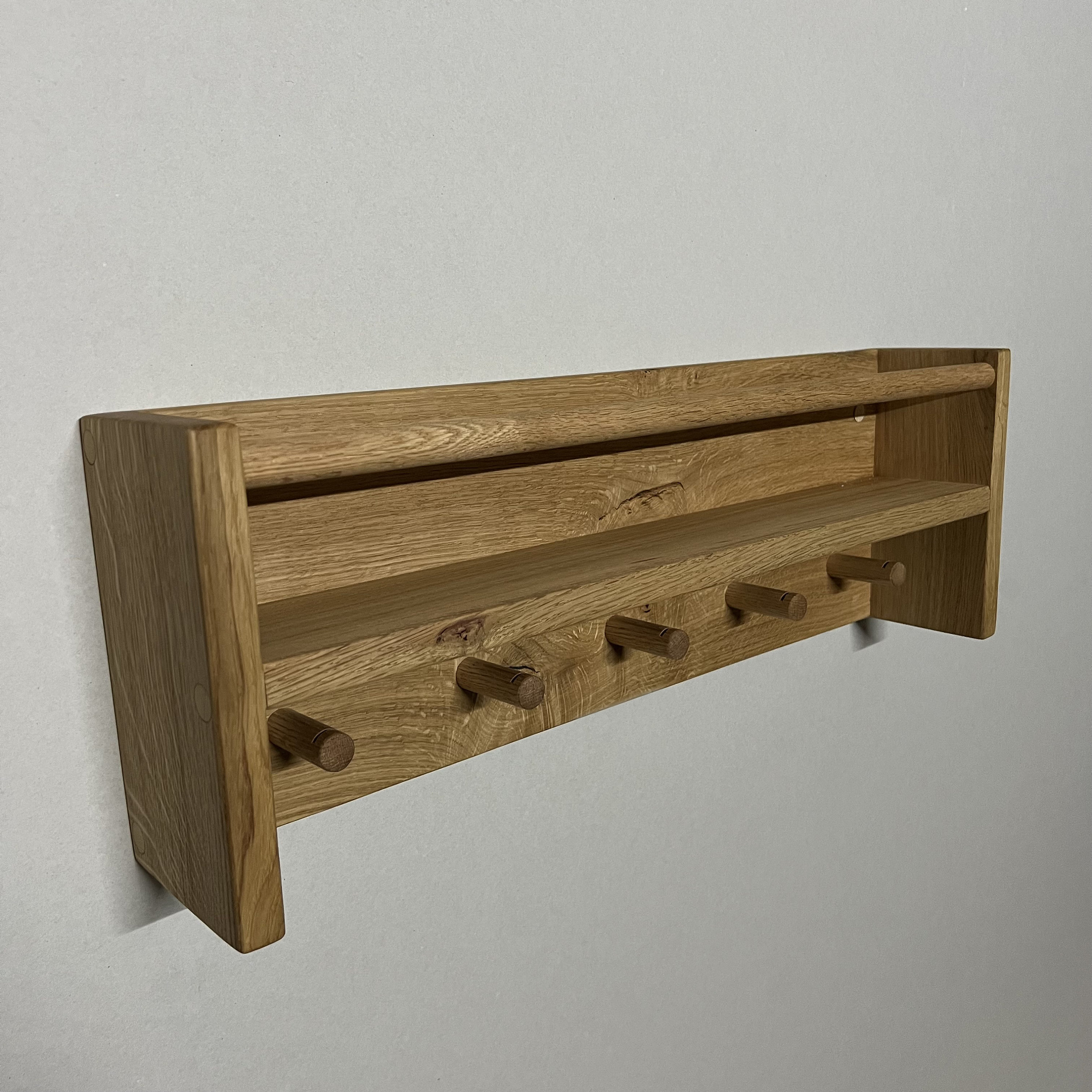 Oak Shaker Peg Rail & Book Shelf — The Woodman's Workshop