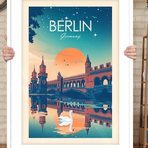 Berlin Travel Poster With Brandenburg Gate Retro Berlin Print - Etsy