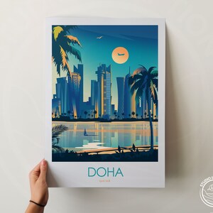 Doha Qatar Print, Saudi Arabia Travel Poster, Persian Golf Wall Hanging ...