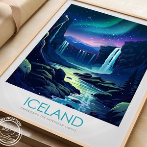 Aurora Borealis Iceland Travel Print, the Northern Lights Wall Art ...