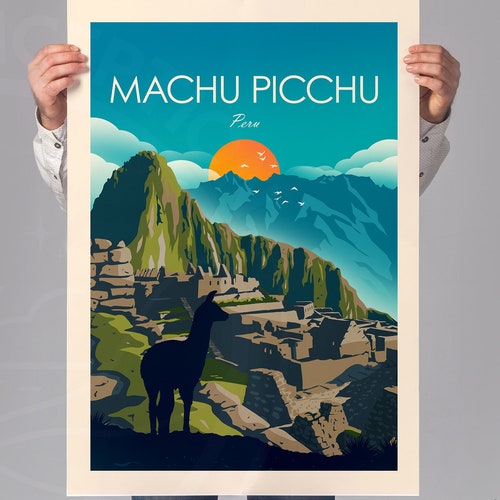Peru Print Machu Picchu Featuring Llama Peru Art Travel - Etsy