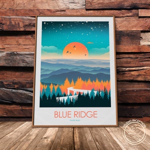 Blue Ridge Mountains Wall Art Print Travel Poster Travel Gift - Etsy