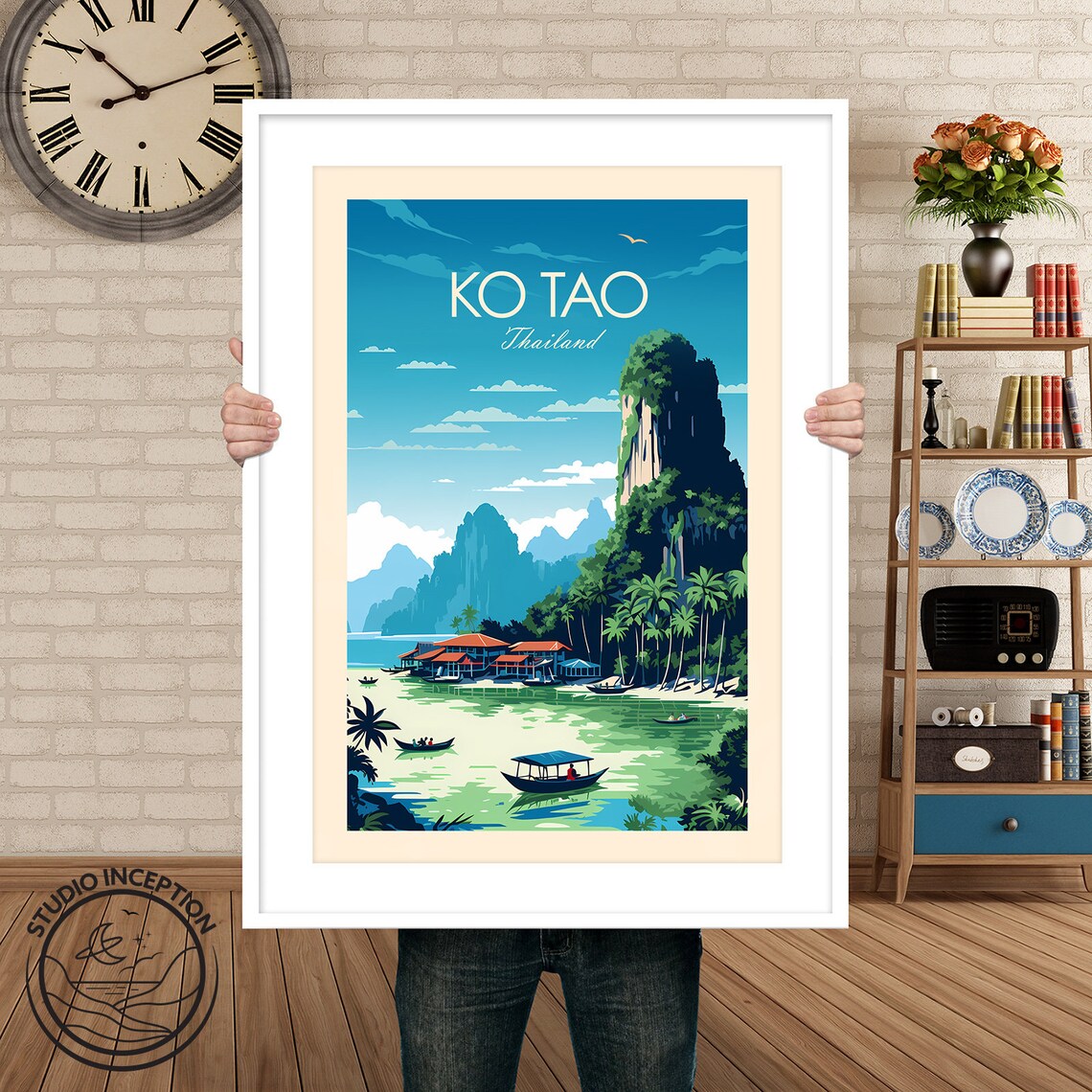 Ko Tao Traditional Style Print Poster, Thailand Wall Art, Gift, Asia ...