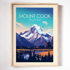 Mount Cook New Zealand Travel Print Poster Aoraki Wall Art Wall Hanging ...