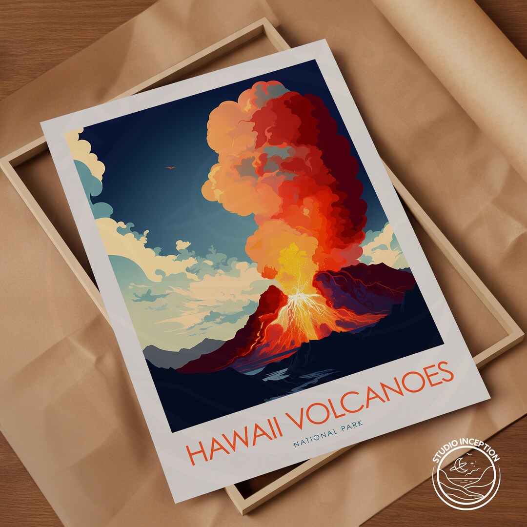 Hawaii Volcanoes Art Print, National Park Travel Poster, Framed Travel ...