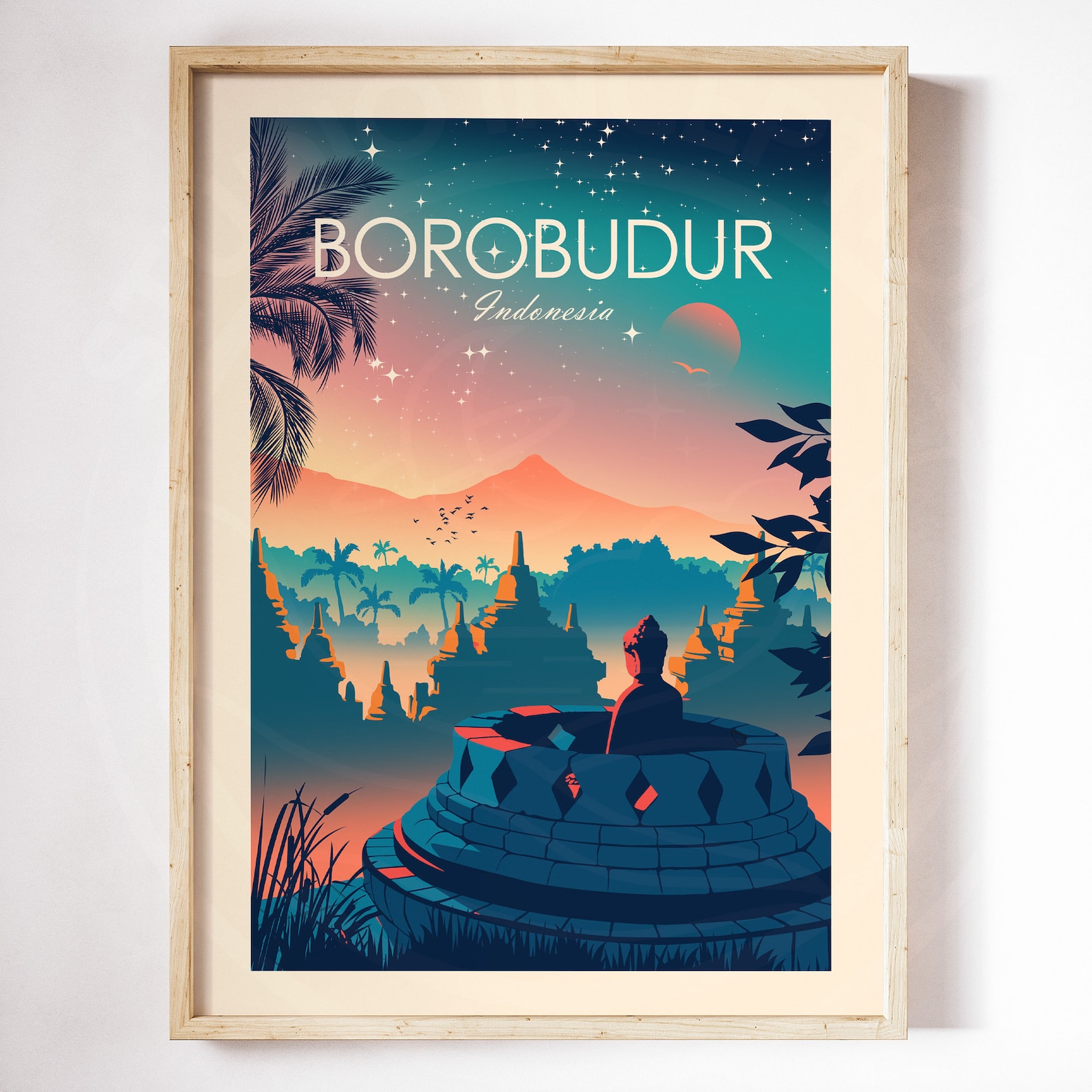 Borobudur Print Poster, Borobudur Temple, Indonesia Print, Wall Art ...