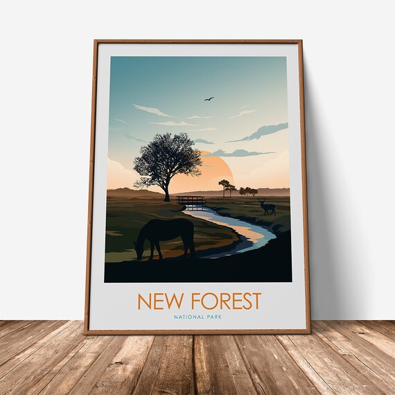The New Forest Print Featuring Horses and Deer New Forest - Etsy UK