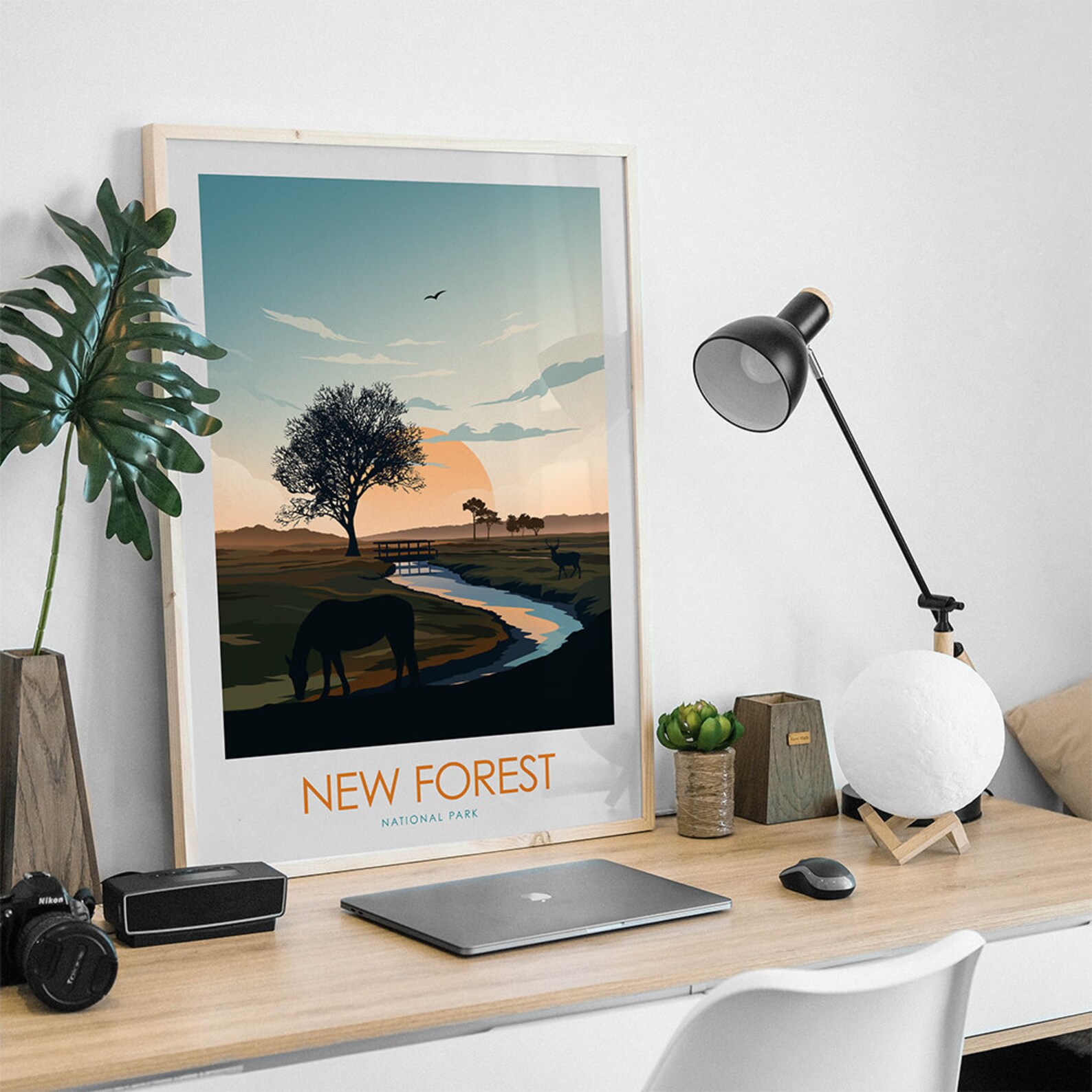 The New Forest Print Featuring Horses and Deer, New Forest National ...