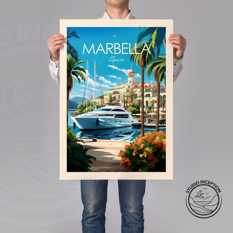 Marbella Traditional Travel Print, Spain Poster, Costa Del Sol Wall Art ...