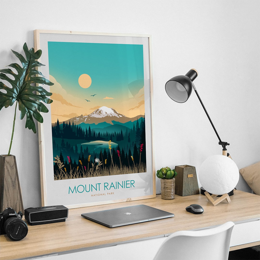 Mount Rainier Art Print Mount Rainier Print National Park Poster Travel ...