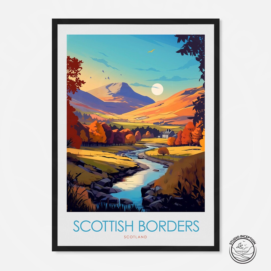 Modern Scottish Borders Travel Print, Scottish Borders Art, Scottish ...
