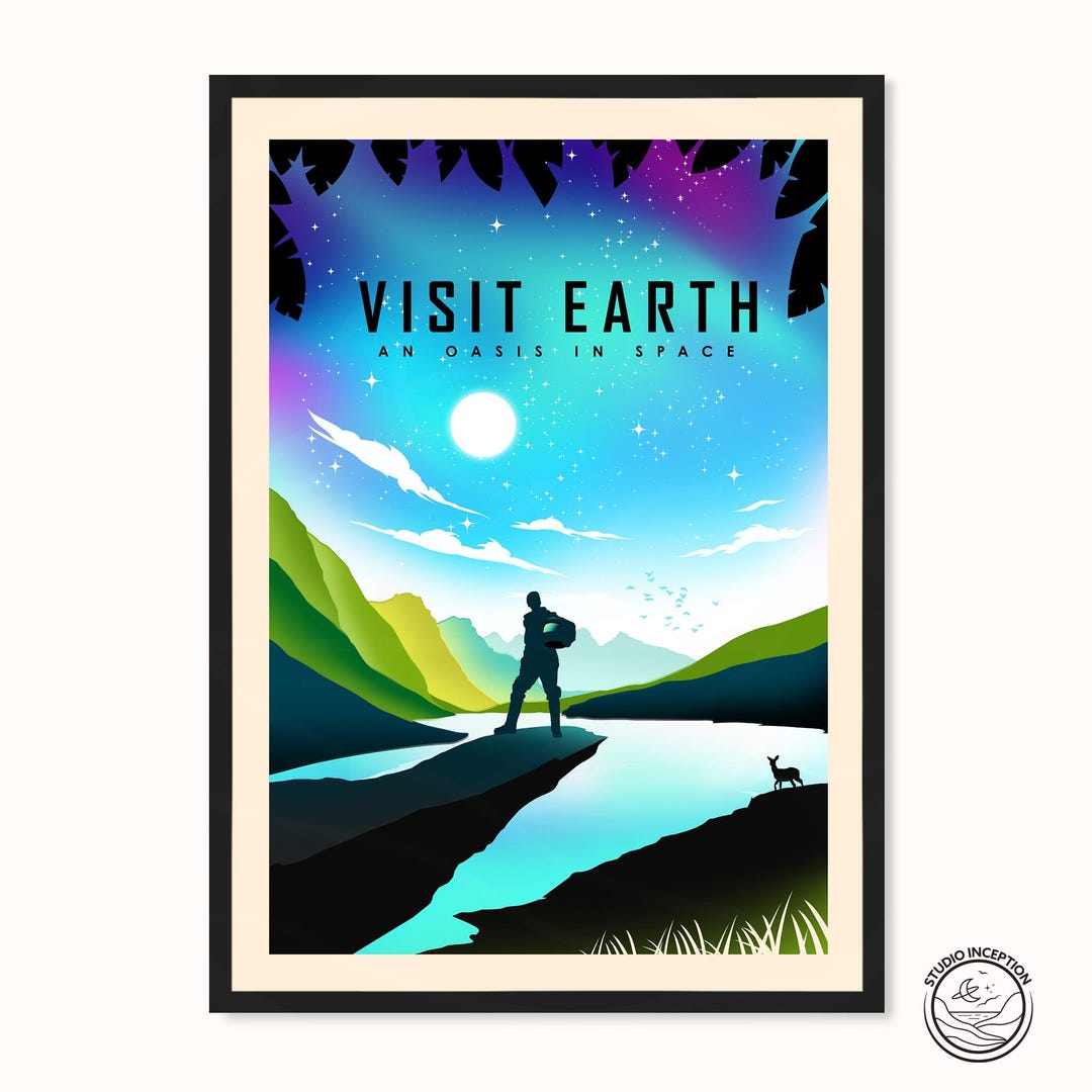 Earth Art Print, Visit Earth Travel Poster, Space Tourism Poster, Space ...