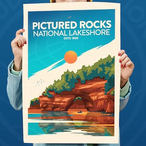 Pictured Rocks National Lakeshore Poster Print Lake Superior Travel ...