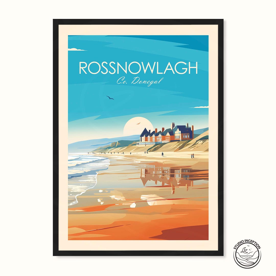 Rossnowlagh Traditional Travel Print, Rossnowlagh Beach Poster, Travel ...