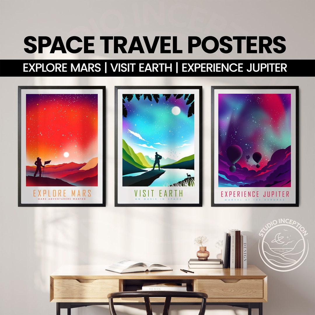 Poster Art Print Set of 3 Space Travel Posters Explore Mars - Etsy