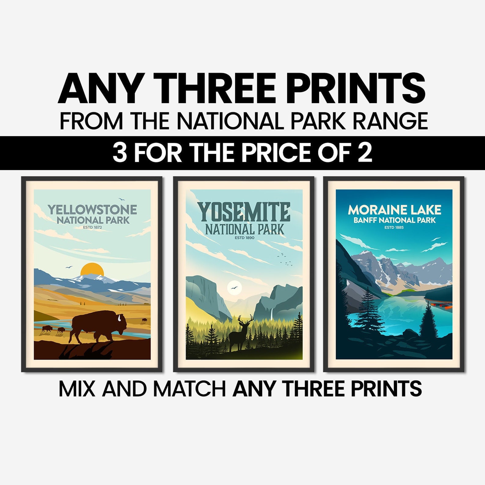 National Park Art Set of 3 Prints National Park Print - Etsy