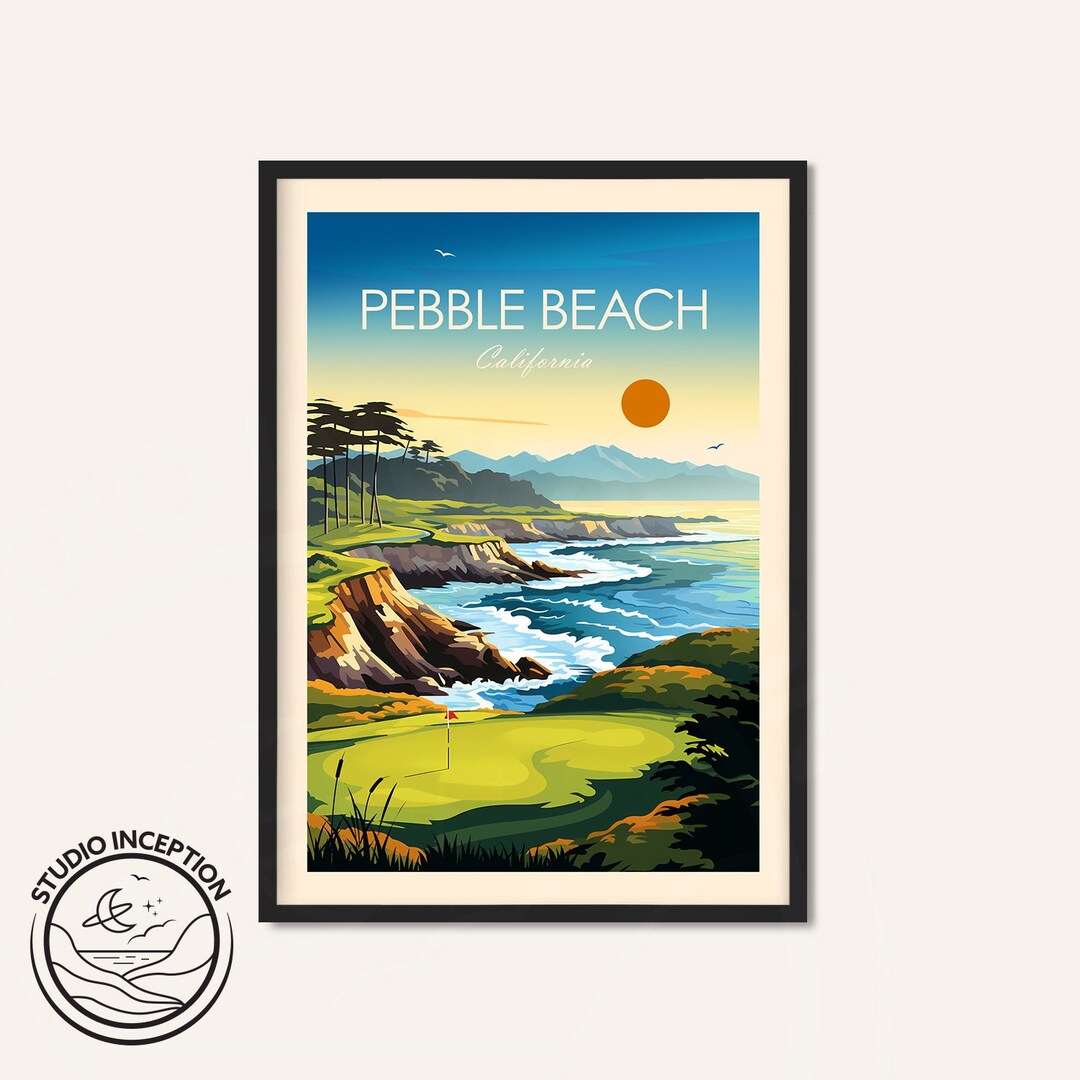 Pebble Beach Print Pebble Beach Golf Club Travel Poster Gift for Golfer ...