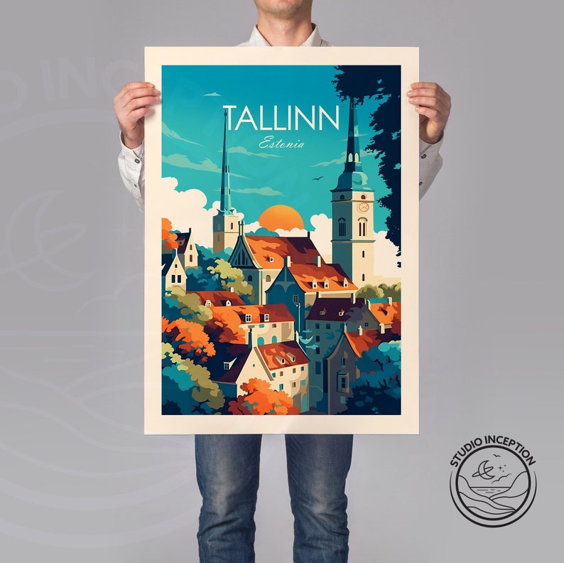 Tallinn Traditional Print, Estonia Travel Poster, Tallinn Wall Art ...