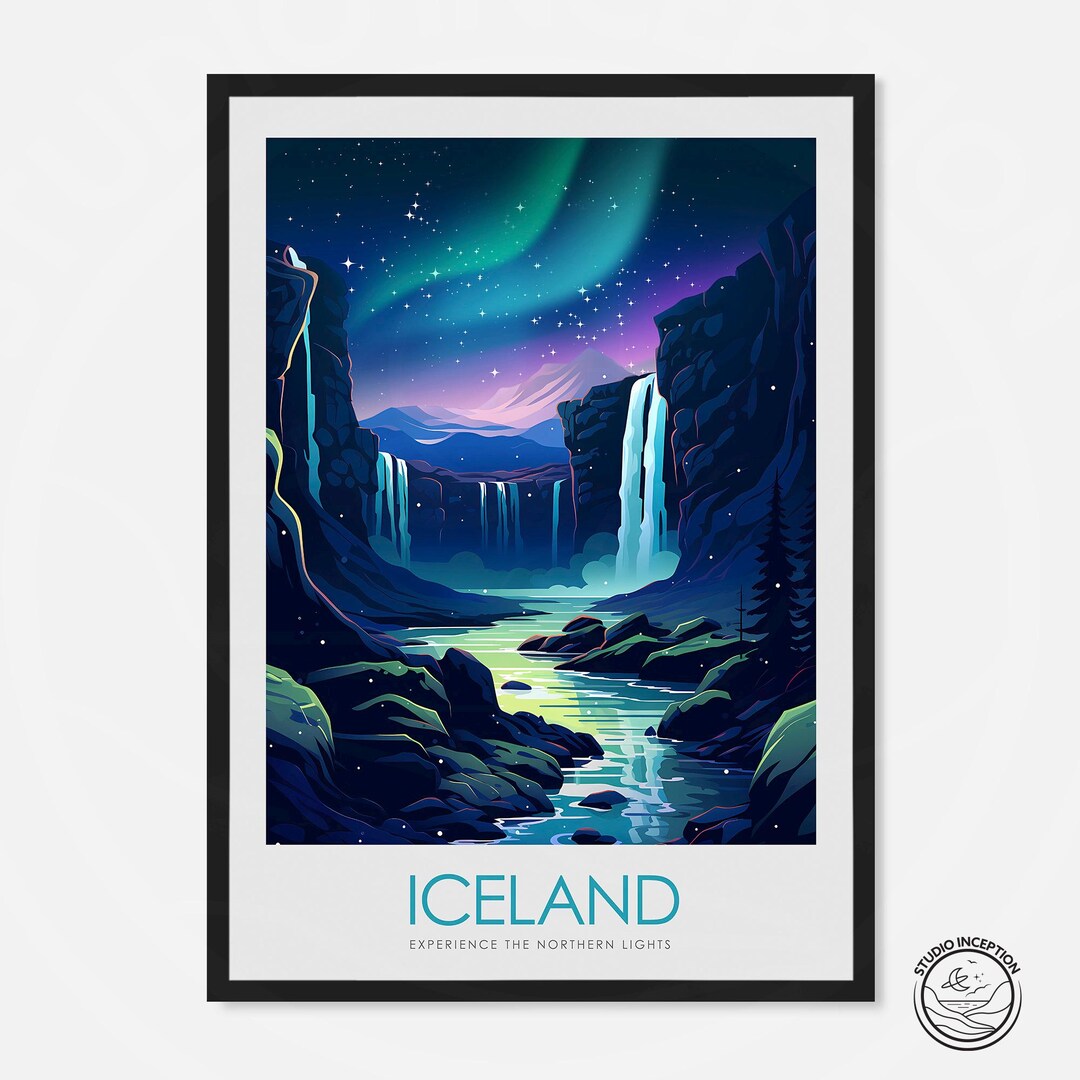 Aurora Borealis Iceland Travel Print, the Northern Lights Wall Art ...