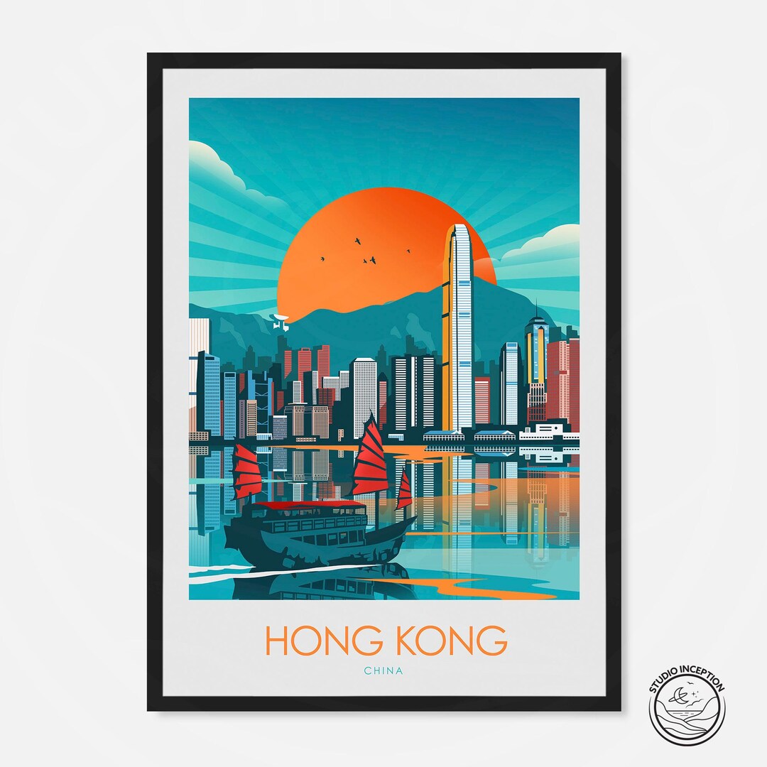 Hong Kong Print China Travel Poster Art Print, Poster, Wall Art, Living ...
