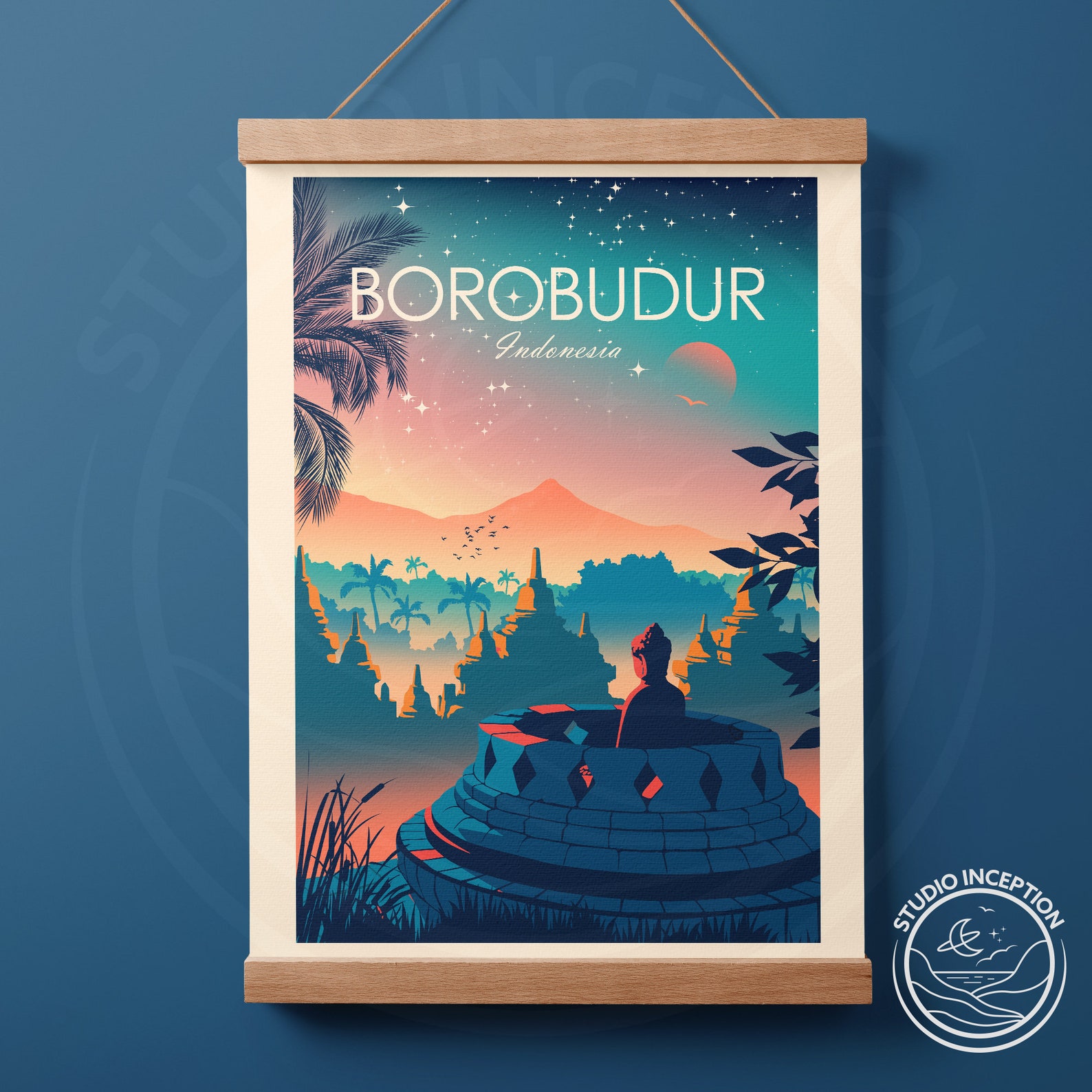 Borobudur Print Poster, Borobudur Temple, Indonesia Print, Wall Art ...
