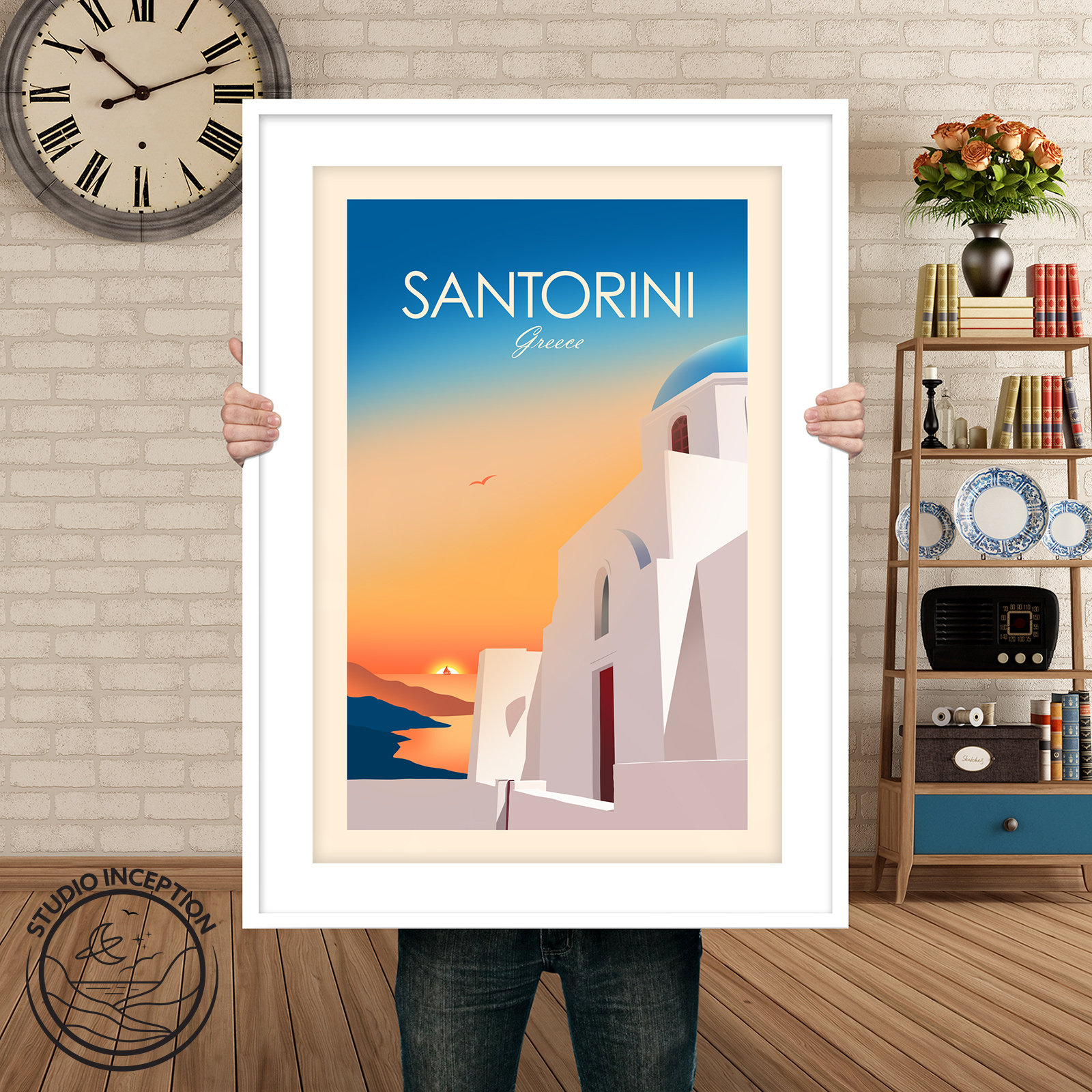 Santorini Sunset Print, Greece Art print Travel Poster sold by Lisa ...
