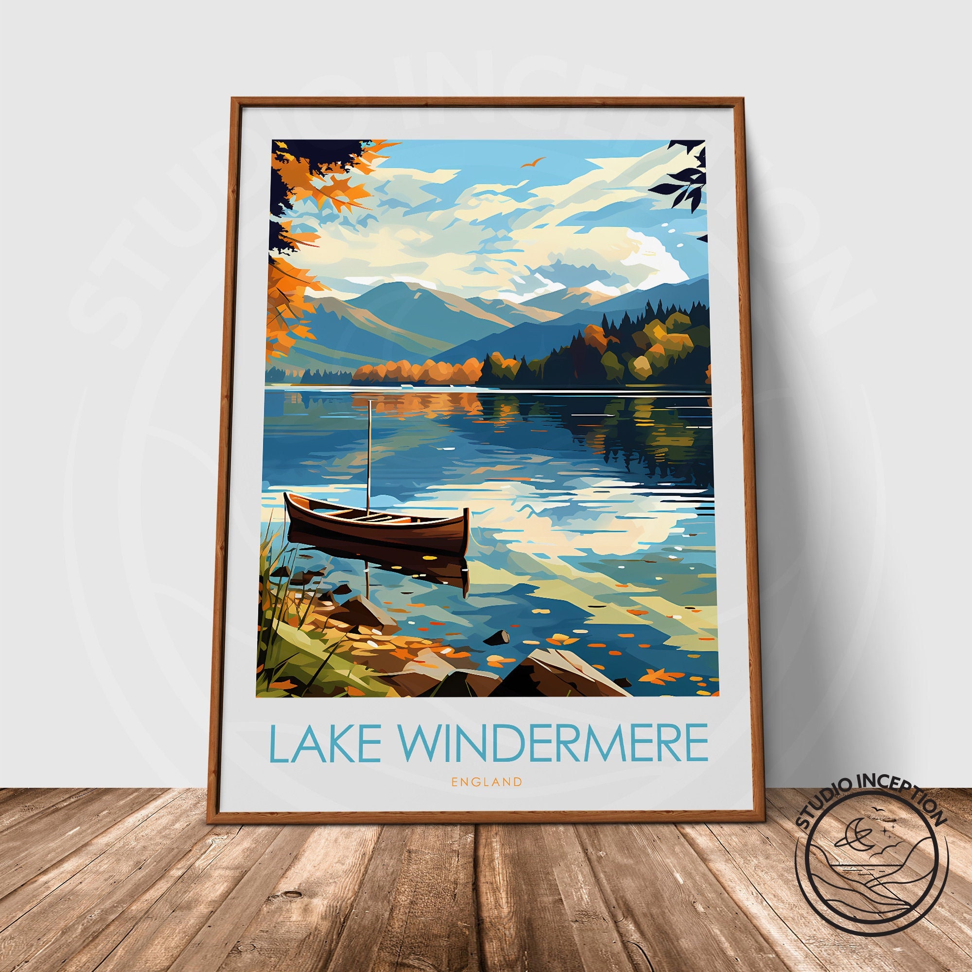 Lake Windermere Minimal Print Lake District Poster Cumbria Travel Print ...