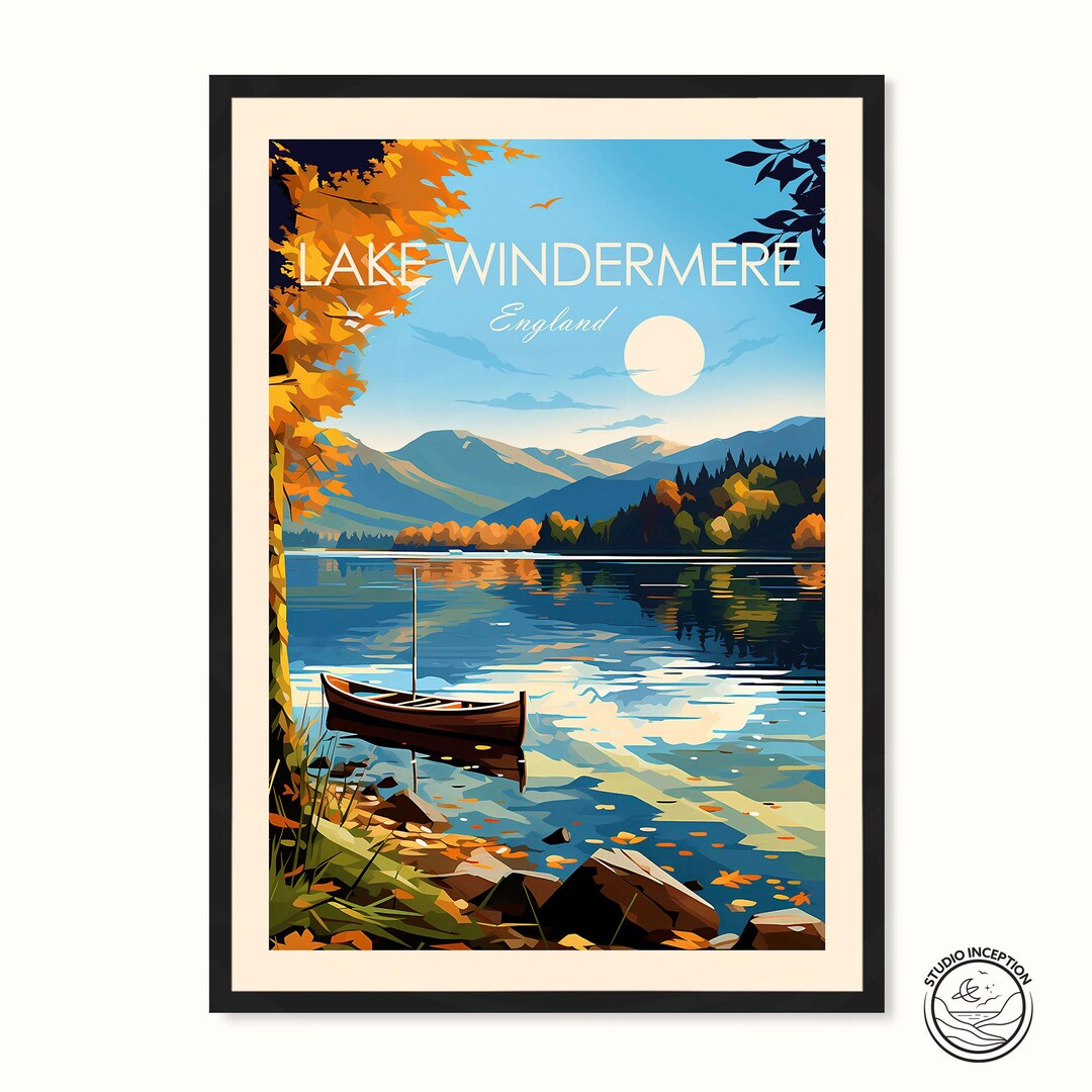 Lake Windermere Traditional Travel Print Lake District Travel Poster ...