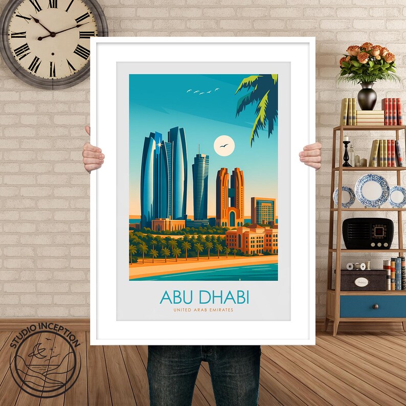 Abu Dhabi Wall Art Print | UAE Travel Poster | Abu Dhabi Skyline Decor ...