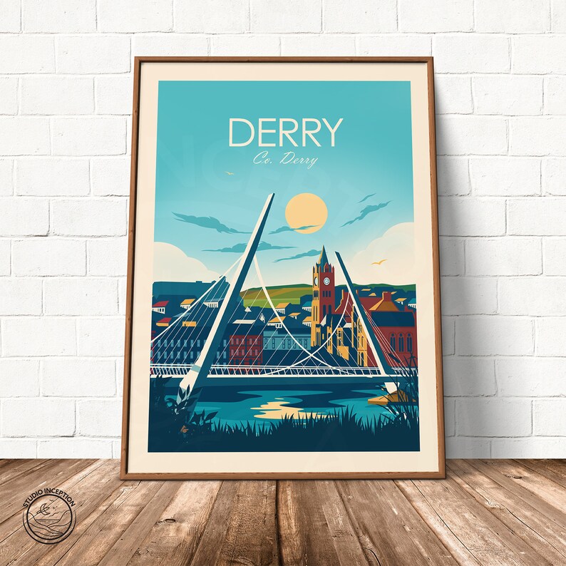 The Peace Bridge, Derry City Travel Poster Print, Londonderry Travel ...