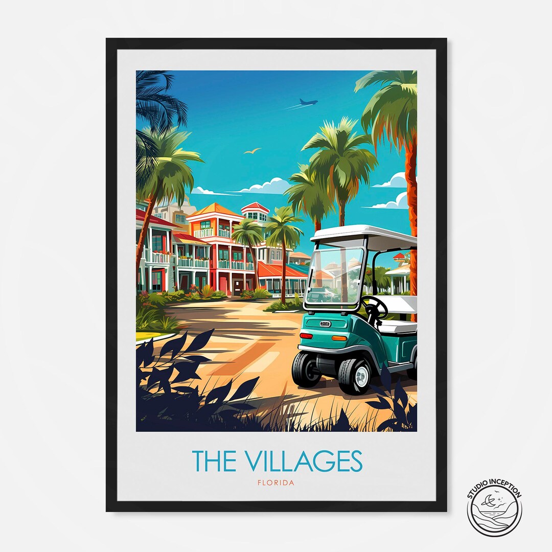 The Villages Minimal Travel Print, Florida Poster, United States Travel ...