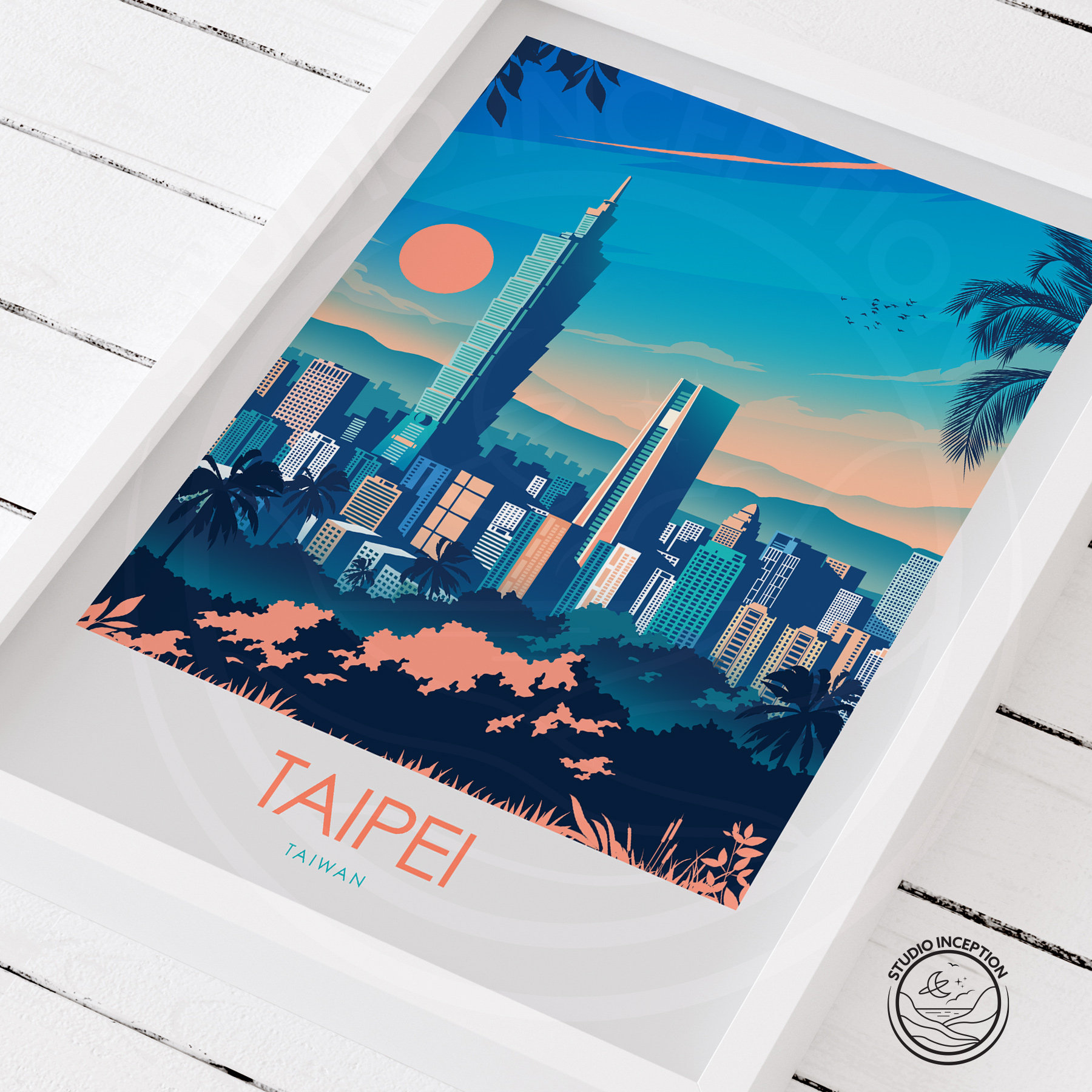 Taipei Taiwan Print in Minimal Style Travel Poster Travel Print by ...