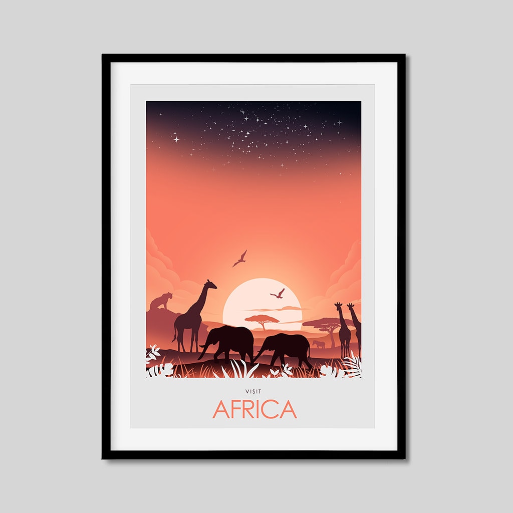 Poster Art Print Visit Africa Travel Print, Travel Poster, Safari Print ...