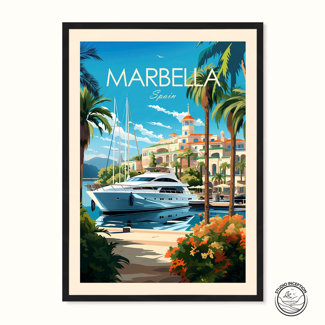 Marbella Traditional Travel Print, Spain Poster, Costa Del Sol Wall Art ...