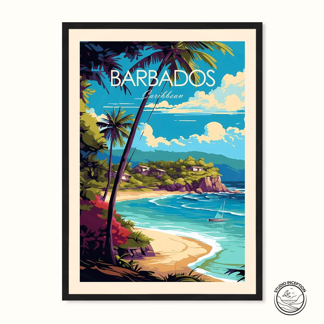 Barbados Travel Poster Print Barbados Caribbean Wall Art Wall Hanging ...