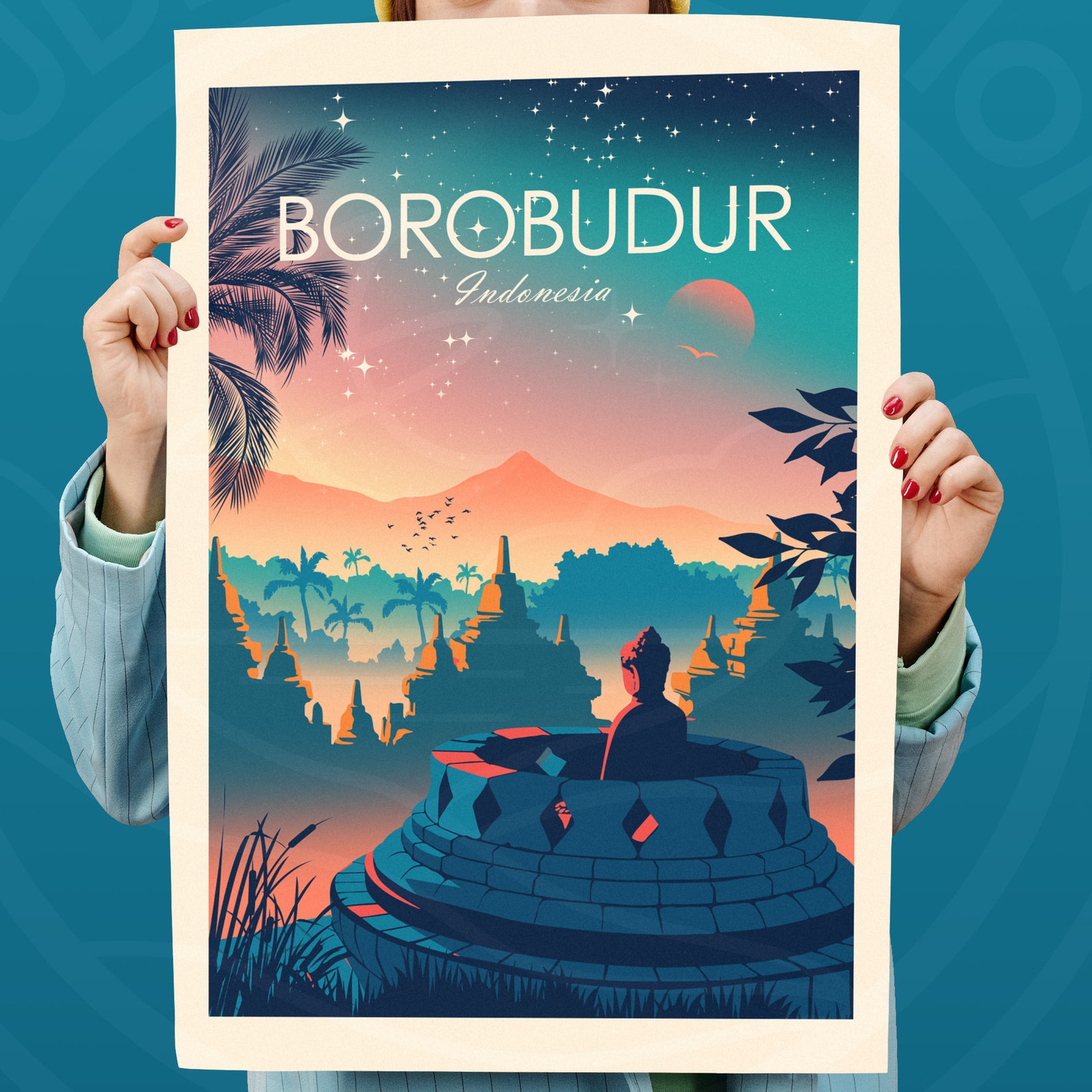 Borobudur Print Poster, Borobudur Temple, Indonesia Print, Wall Art ...