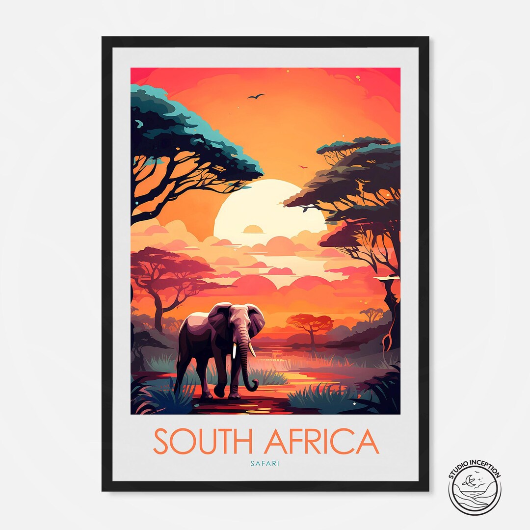 Elephant Safari Print South Africa Travel Poster Safari Animals Travel ...