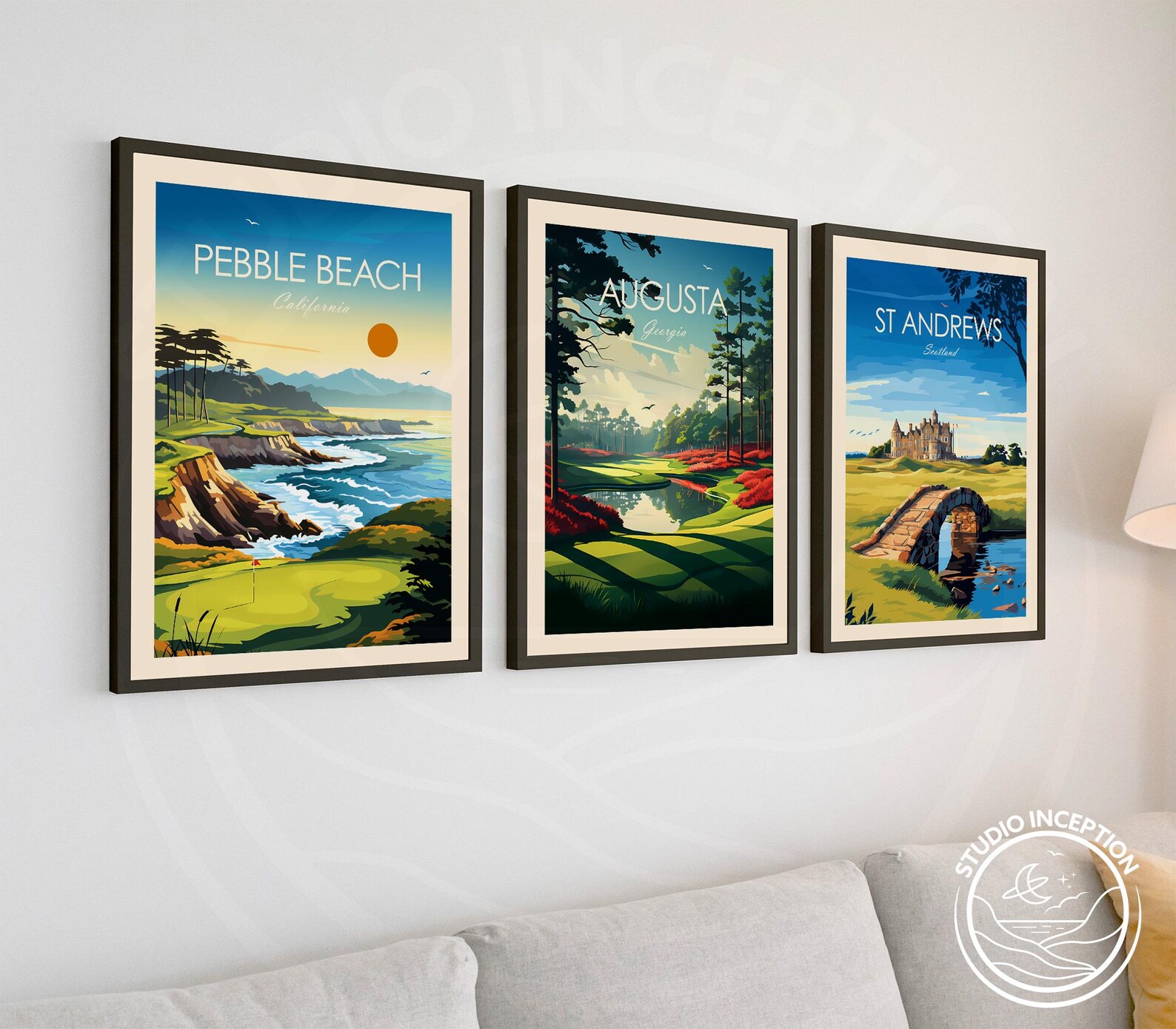 Golf Prints Set, Augusta, Pebble Beach, St Andrews, Golf Course Posters ...