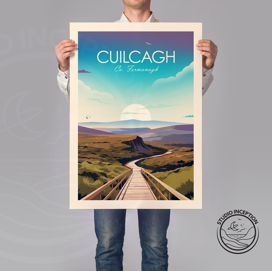Cuilcagh Walk Traditional Print Fermanagh Travel Poster Ireland Wall ...