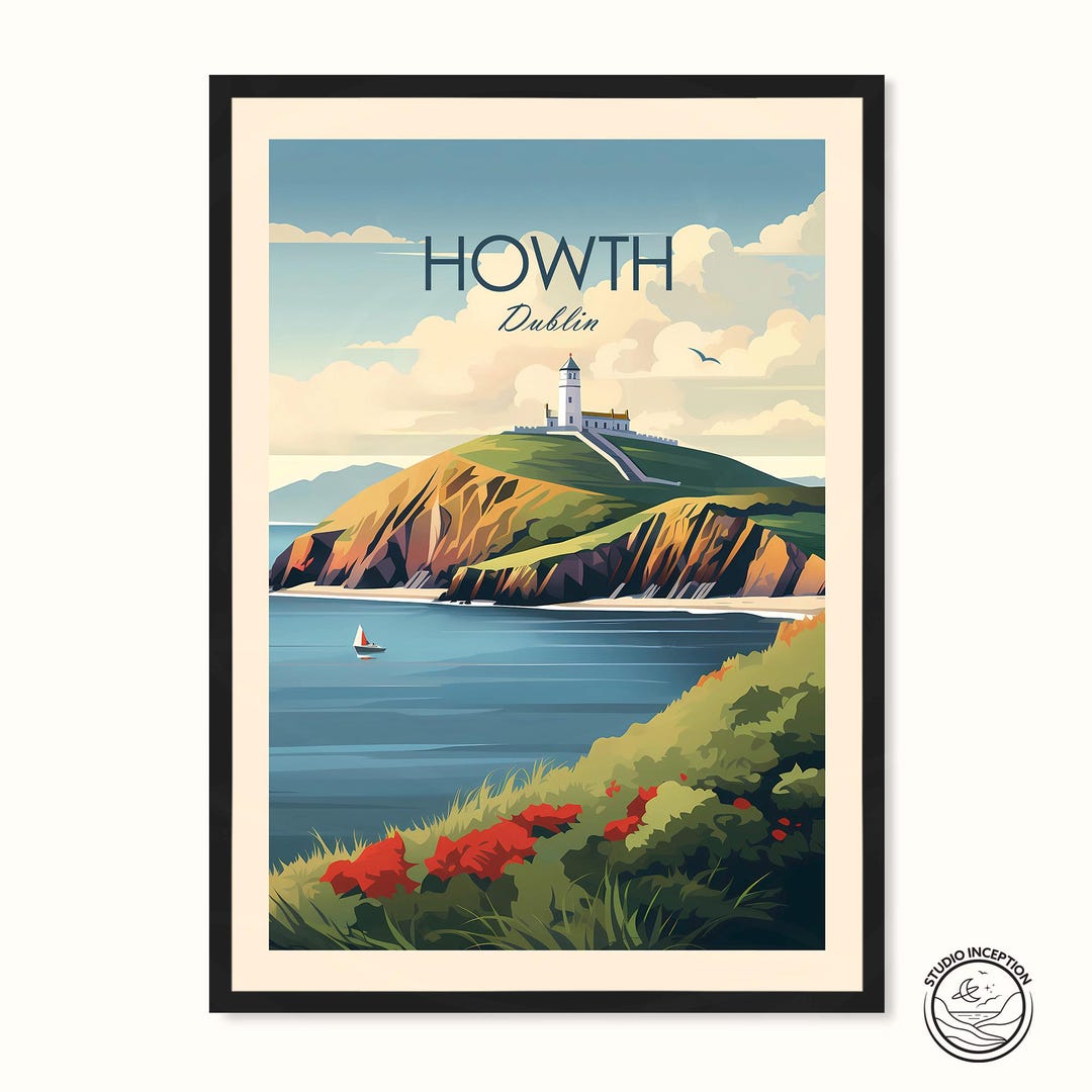 Howth Dublin Traditional Travel Print Travel Poster Ireland Wall Art ...