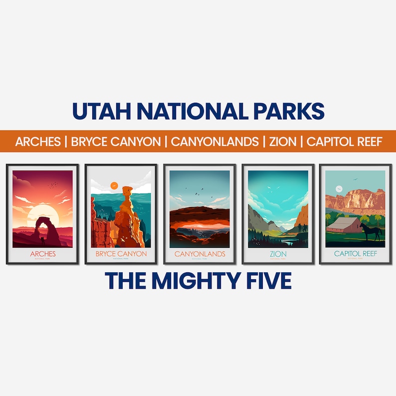 Utah National Park Poster | Set of 5 Prints | National Park Print ...