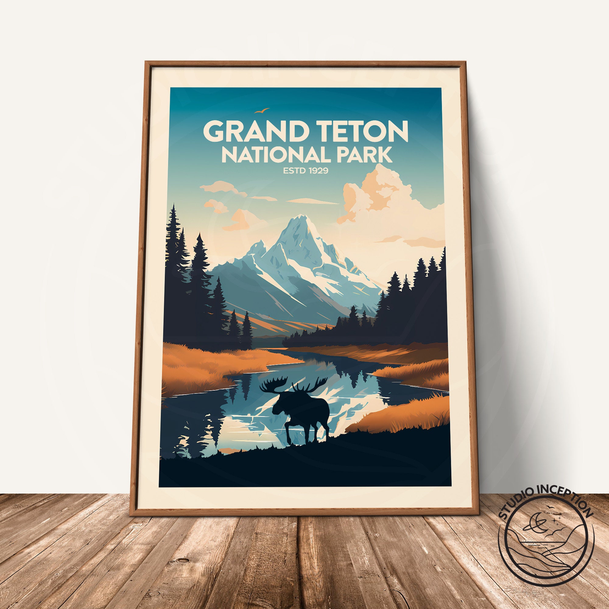 Grand Teton Print | National Park Poster | Travel Poster | Wyoming Art ...